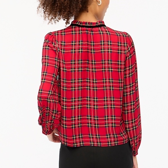J. Crew Factory | Tops | J Crew Velvet Tieneck Top In Bright Red Holiday Christmas Plaid With ...